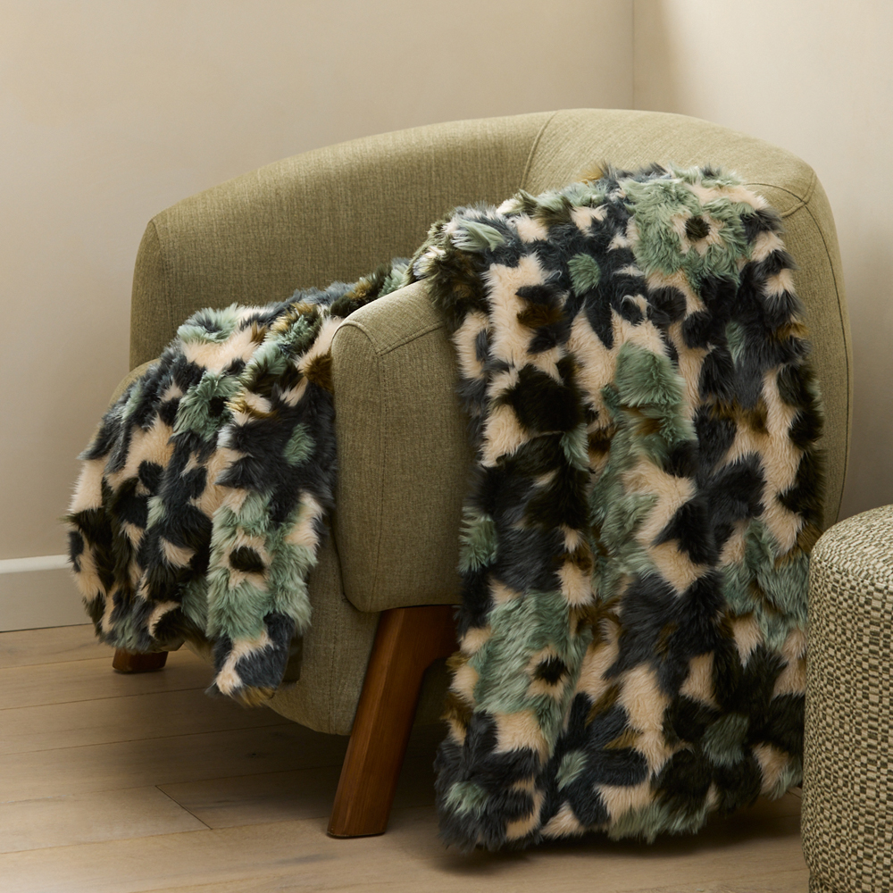 Adelaide Mineral Green Floral Fur Throw | Adairs