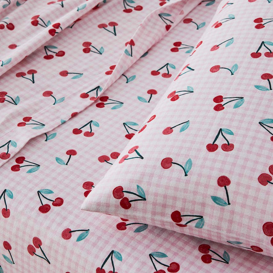 Adairs Kids - Flannelette Pink Sweet Cherry Sheet Set | Adairs