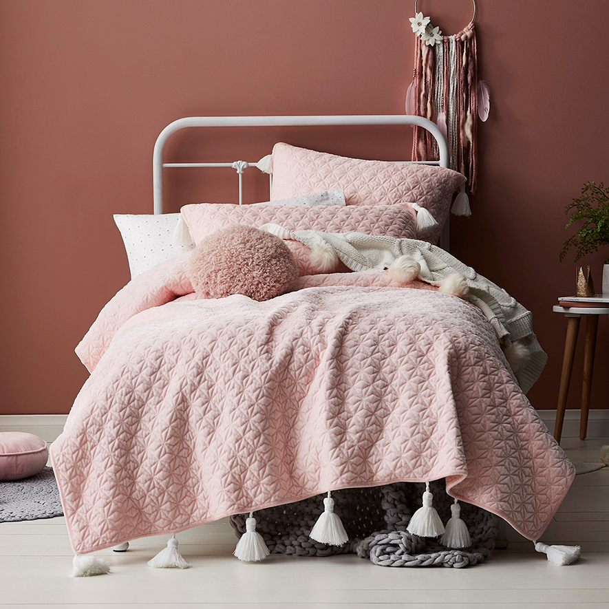 Adairs Kids - Velvet Tassel Pink Coverlet | Adairs