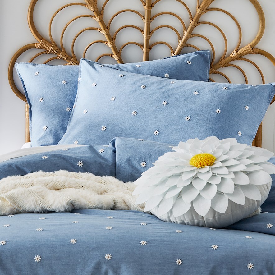 Adairs Kids - Chambray Daisy Denim Quilt Cover Set | Adairs