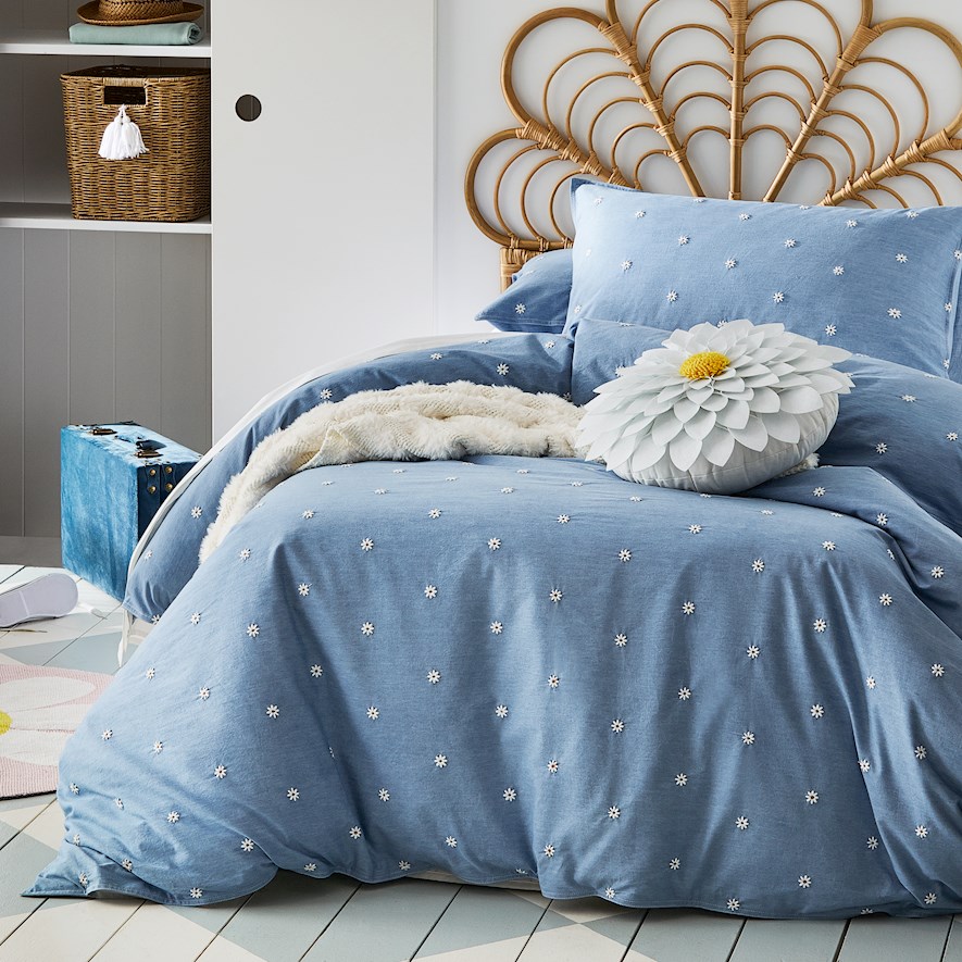 Adairs Kids - Chambray Daisy Denim Quilt Cover Set | Adairs
