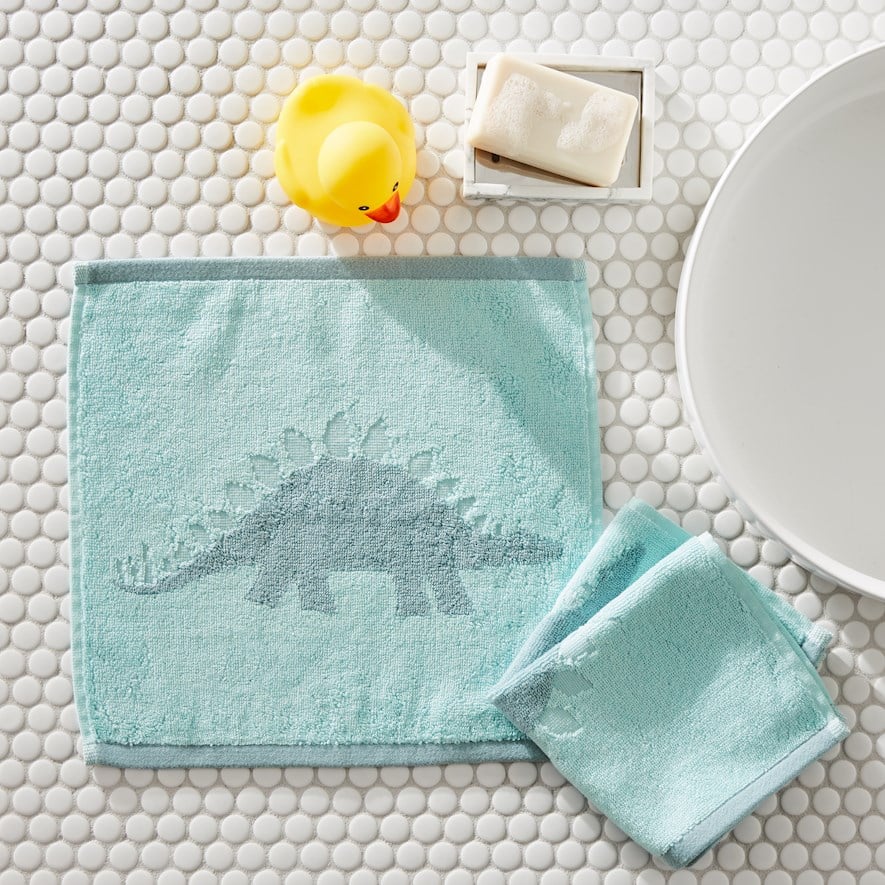Adairs Kids - Stegosaurus Aqua Face Washers Pack of 2 | Adairs