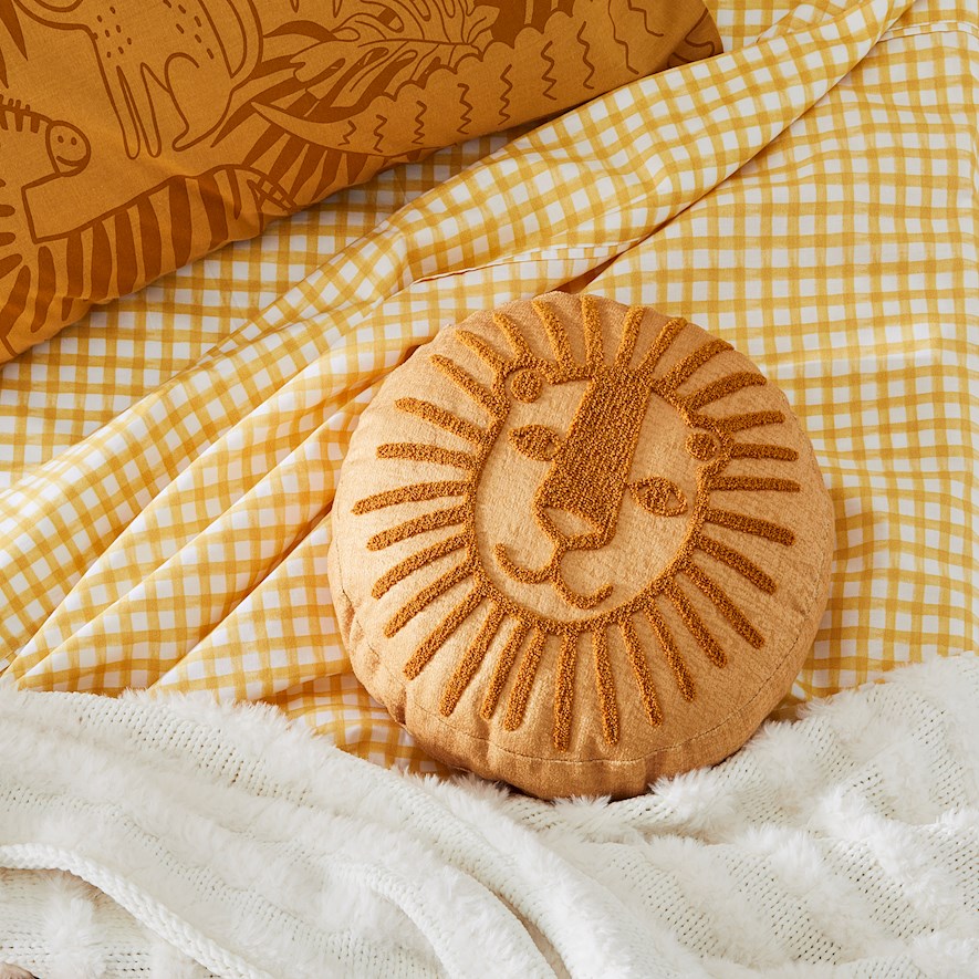 Adairs Kids - Mustard Lucas Lion Tufted Cushion | Adairs