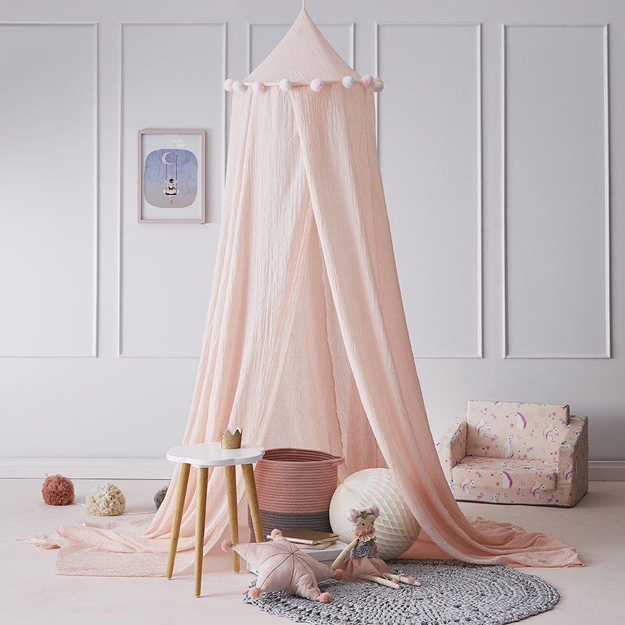 Adairs Kids - Vintage Canopy Pink & Pom Pom | Adairs