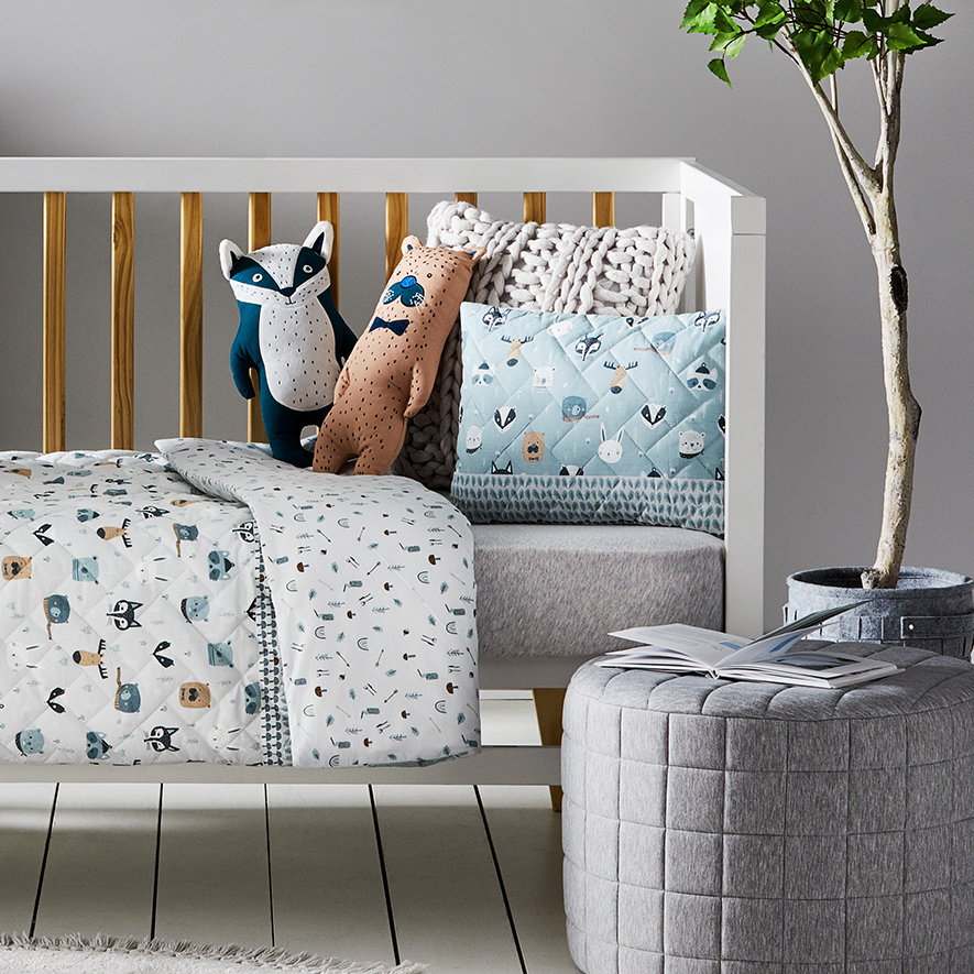 Adairs Kids - Woodland Animal Quilted White Cot Quilt Cover Set | Adairs