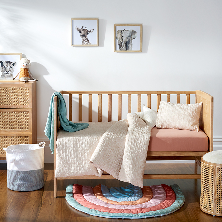 Adairs Baby - August Linen Cotton Quilted Cot Quilt Cover Set | Adairs