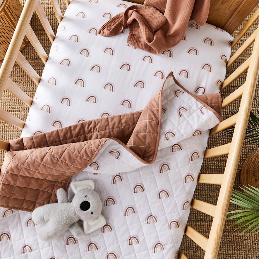 Adairs Baby Stonewashed Cotton Printed Earth Rainbow Fitted Sheet 