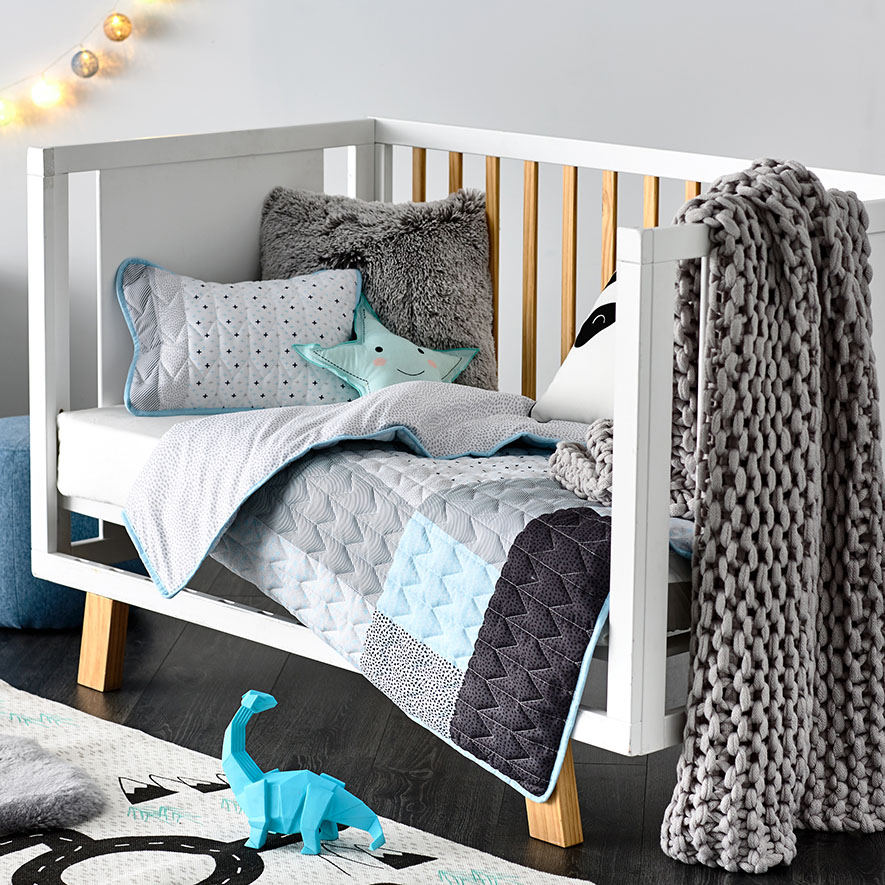 Adairs Kids - Aspen Quilted Pale Blue Cot Quilt Cover Set | Adairs