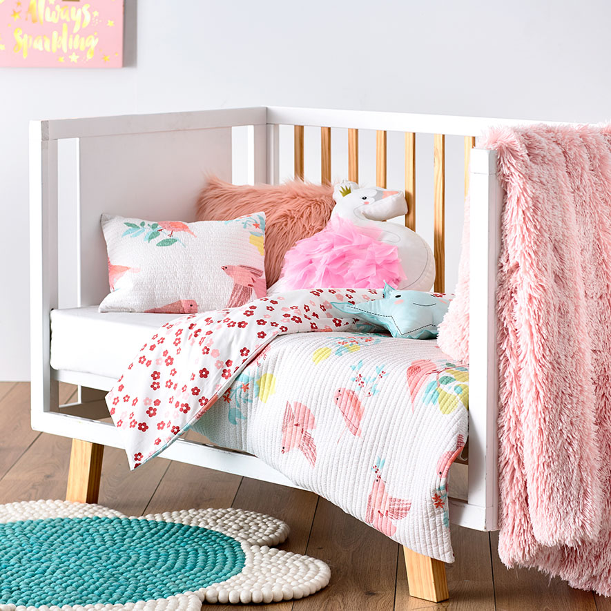 Adairs Kids - Birdy Quilted Pink Cot Quilt Cover Set | Adairs