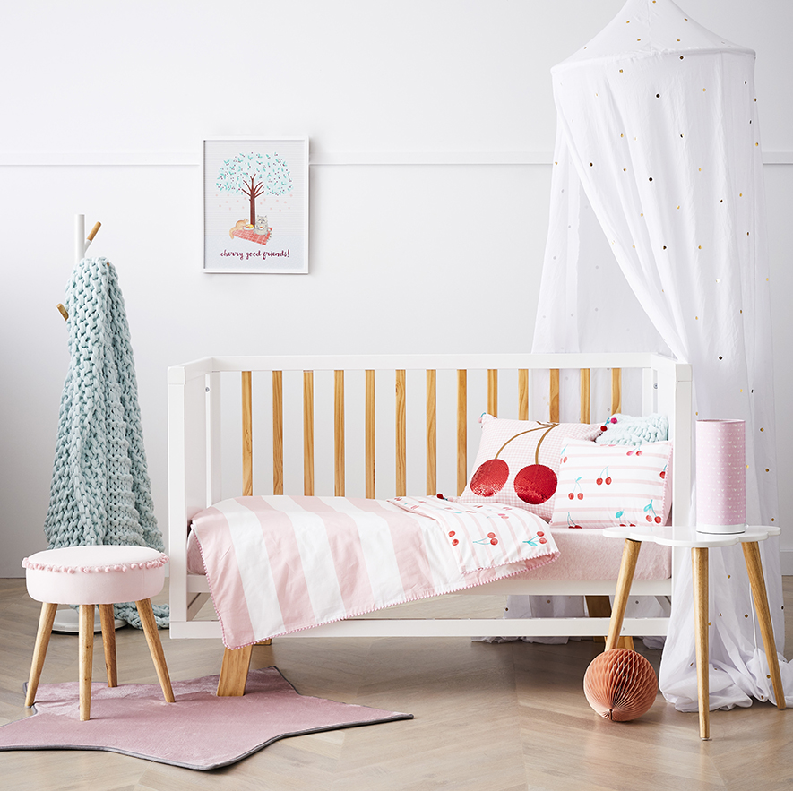 Adairs Kids - Cherry Baby Cot Pink Quilt Cover Set | Adairs