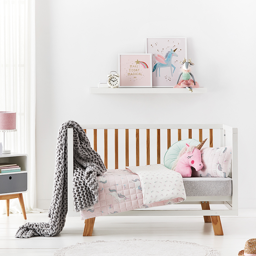Adairs Kids - Unicorn Bamboo Jersey Cot White Quilt Cover Set | Adairs