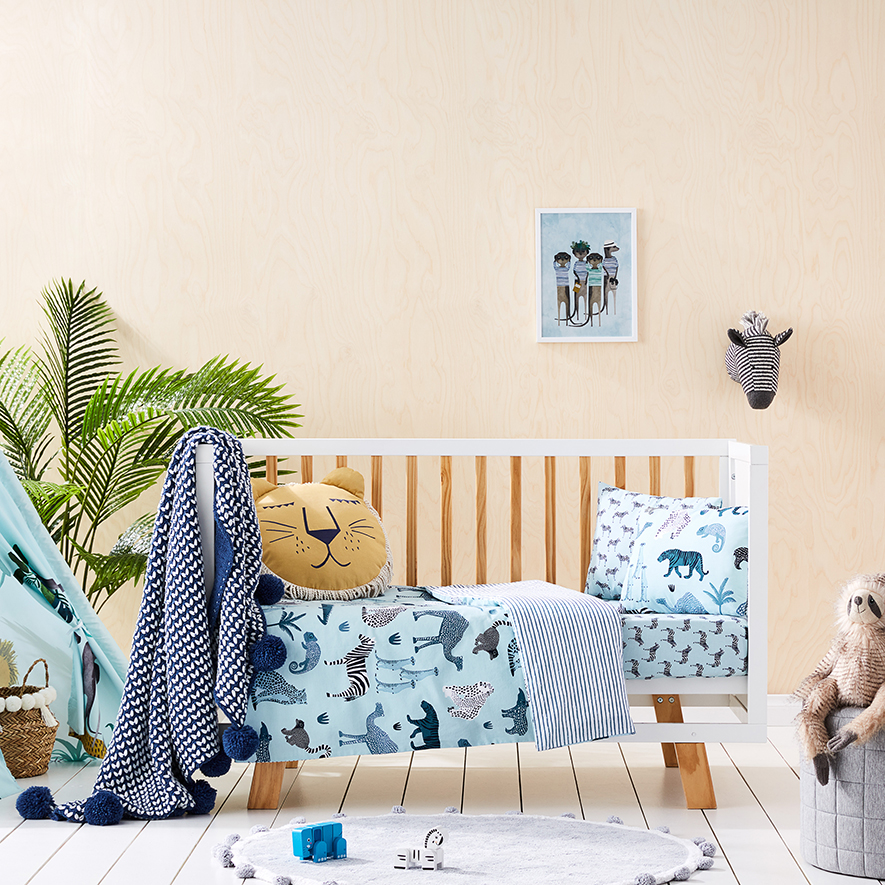Adairs Kids - Stonewash Blue Jungle Cot Quilt Cover Set | Adairs