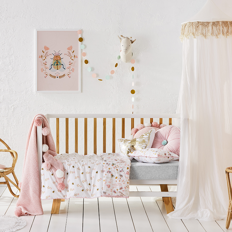 Adairs Kids - Cassies Garden Cot Quilt Cover Set White | Adairs