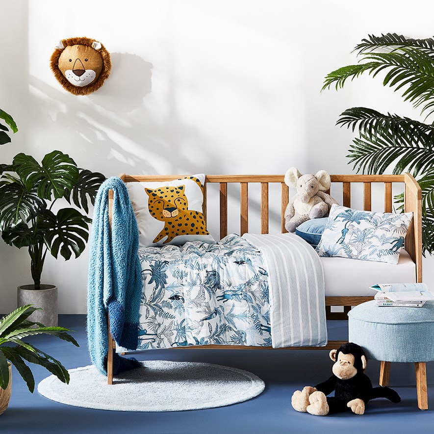 Into The Jungle Jersey Quilted Cream Cot Quilt Cover Set | Adairs