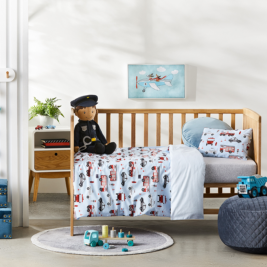 Adairs Kids - Stonewashed Vehicles Cot Quilt Cover Set | Adairs