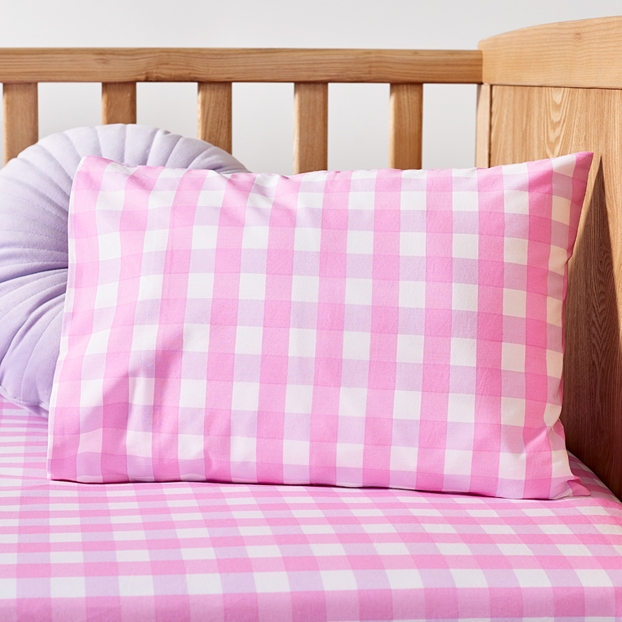 Adairs Kids - Harlequin Check Lollipop Pink Organic Cotton Cot Sheet ...