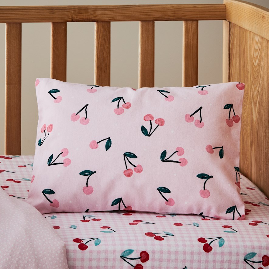 Adairs Kids - Sweet Cherry Pink Flannelette Cot Quilt Cover Set | Adairs