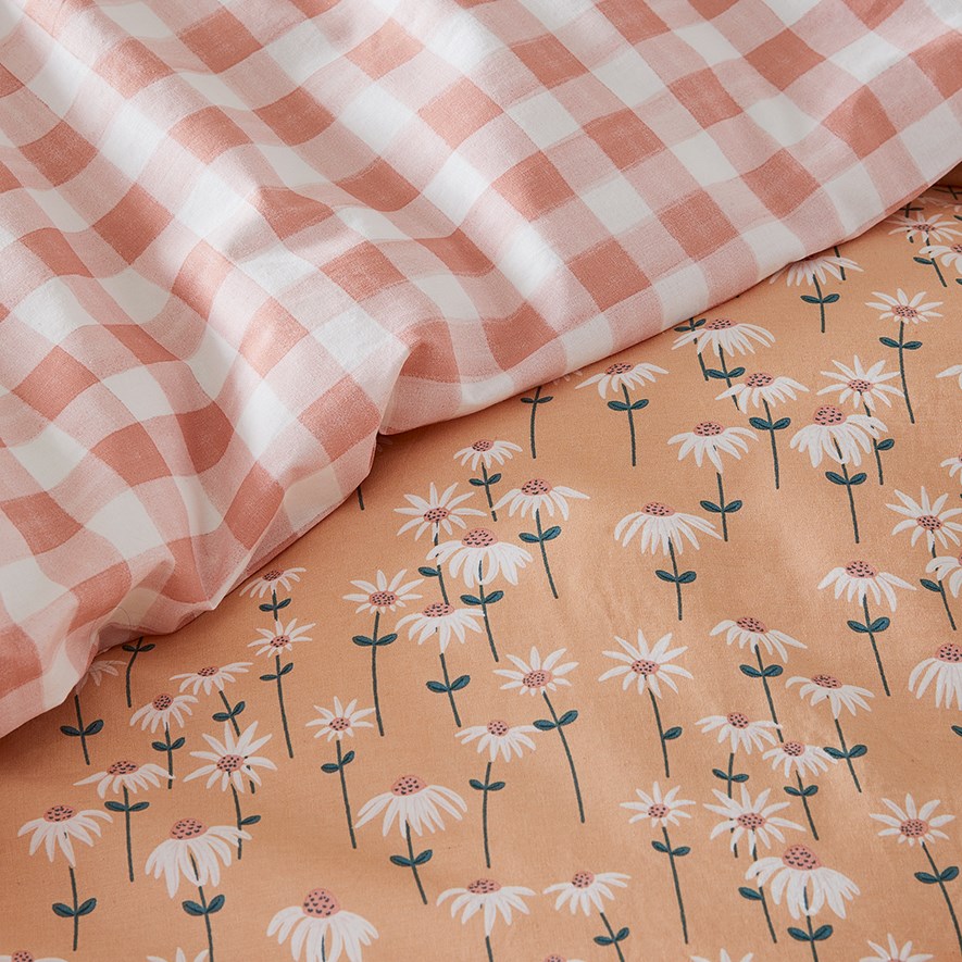 Adairs Kids - Daisy Stem Stonewashed Mustard Cot Quilt Cover Set | Adairs