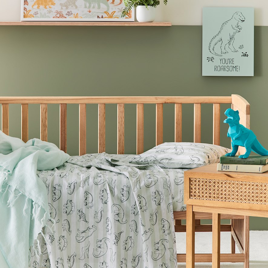 Adairs Kids - Dinomite Soft Sage Cot Sheet Set | Adairs