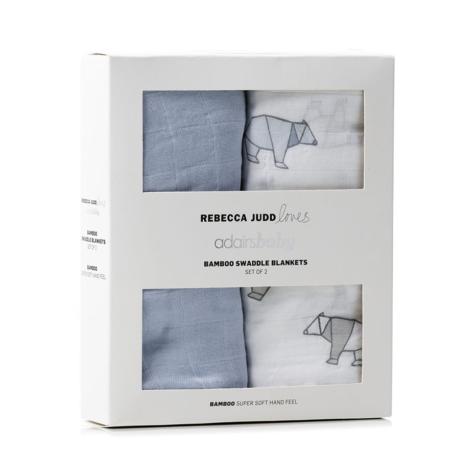 Rebecca Judd Loves Adairs Baby - Bamboo Wraps Blue Bear Pack of 2 | Adairs
