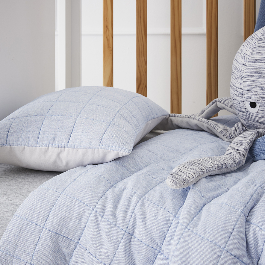 Levi Quilted Cot Quilt Cover Set in Blue | Adairs