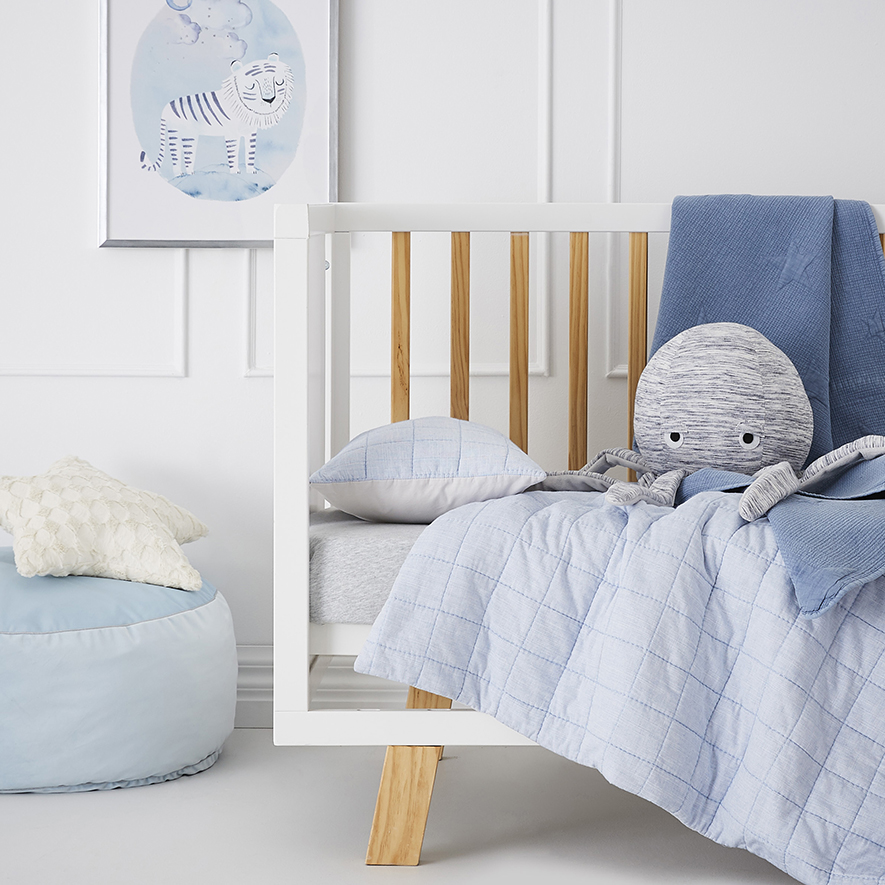 Levi Quilted Cot Quilt Cover Set in Blue | Adairs