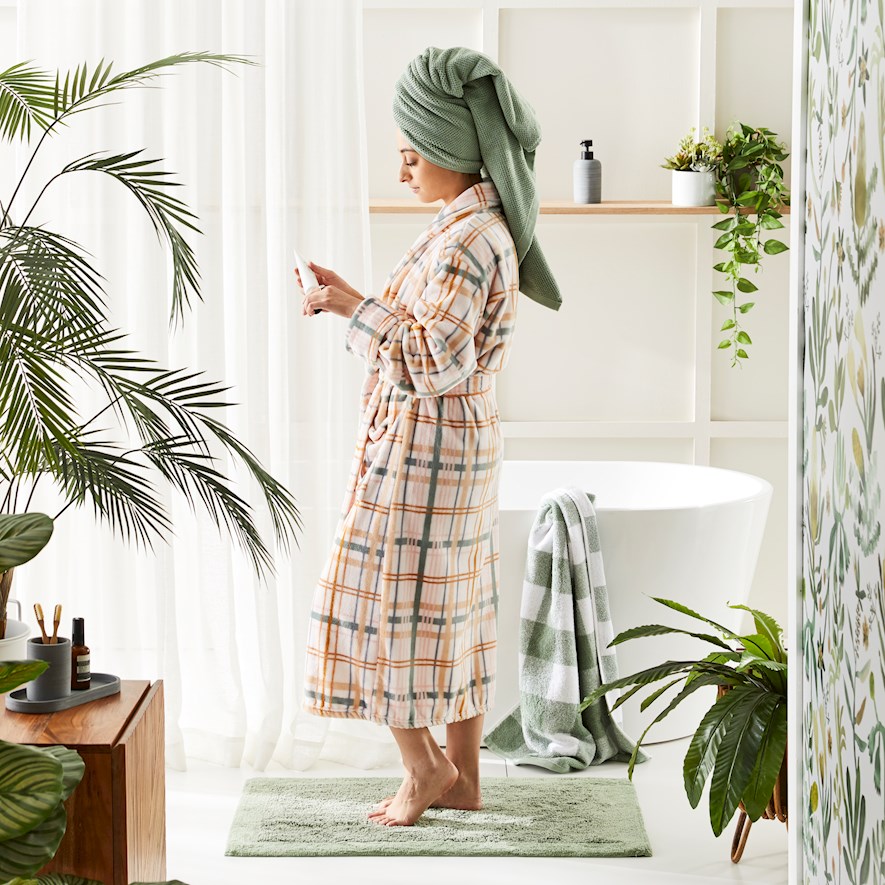 Printed Ultra Soft Pink Mini Check Bathrobe | Adairs