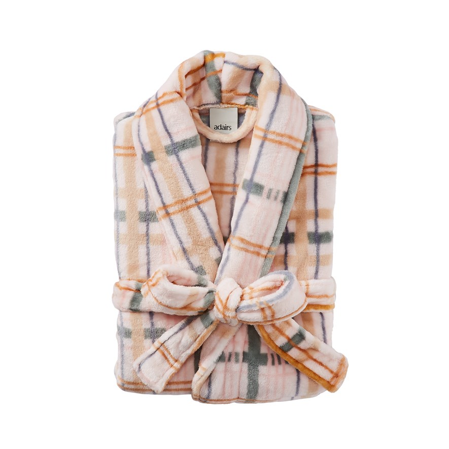 Printed Ultra Soft Pink Mini Check Bathrobe | Adairs