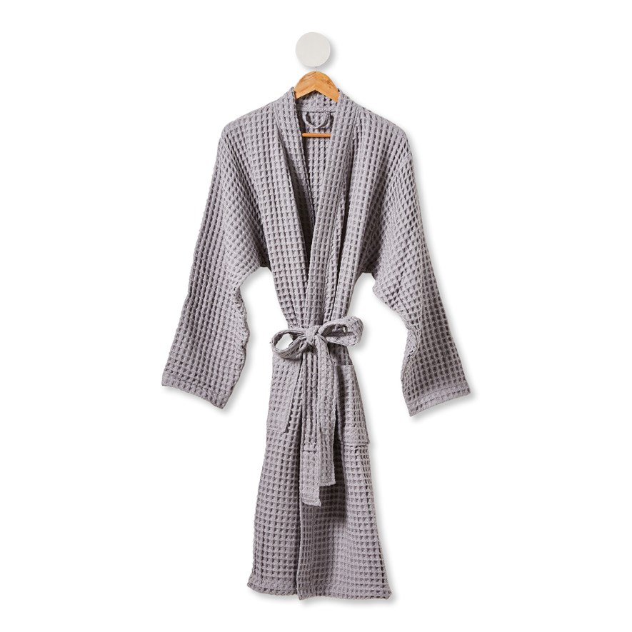 European Turkish Cotton Grey Marle Waffle Robe | Adairs
