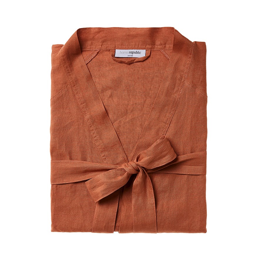 Vintage Washed Linen Brick Bath Robe | Adairs