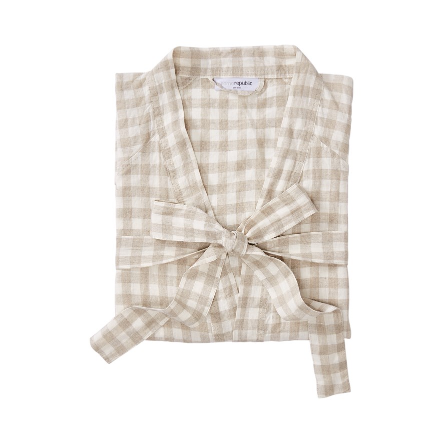 Vintage Washed Linen Check Linen Robe | Adairs