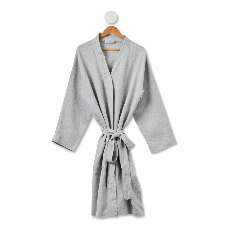 Vintage Washed Grey Marle Linen Robe | Adairs