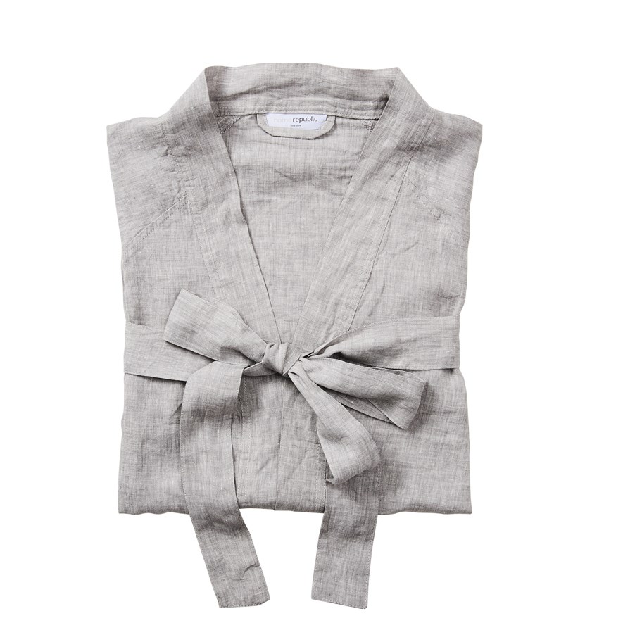 Vintage Washed Grey Marle Linen Robe | Adairs