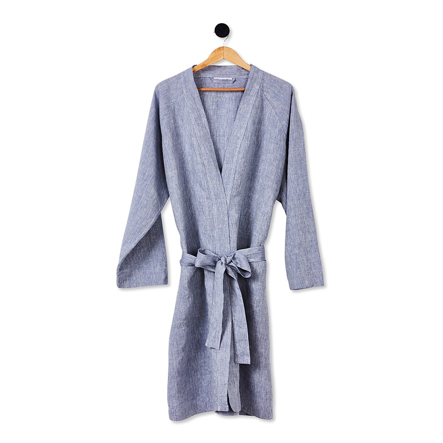 Vintage Washed Linen Sky Blue Bath Robe | Adairs