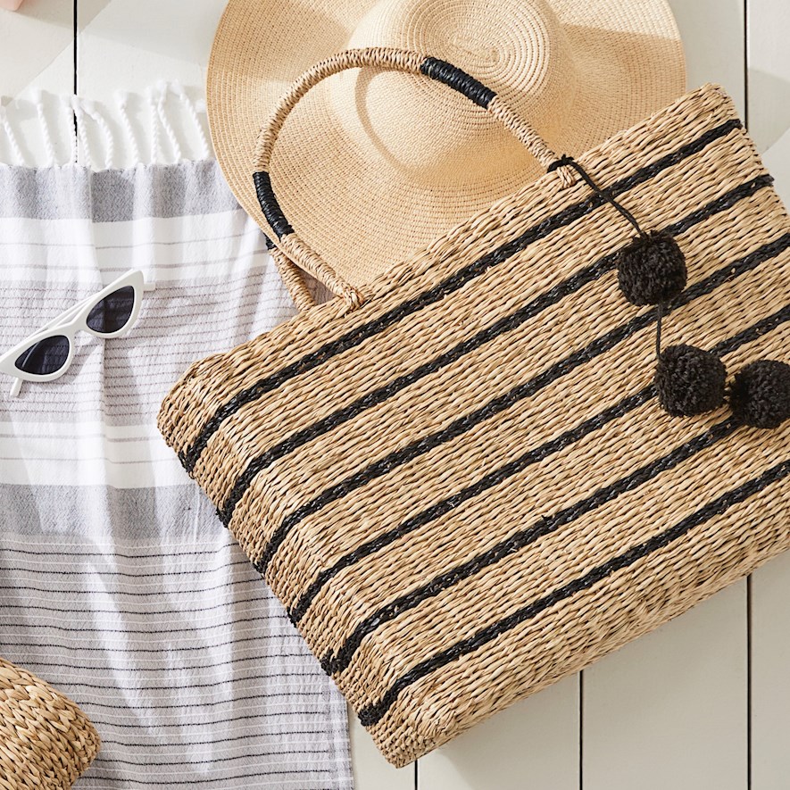 Seagrass Natural and Black Beach Basket | Adairs