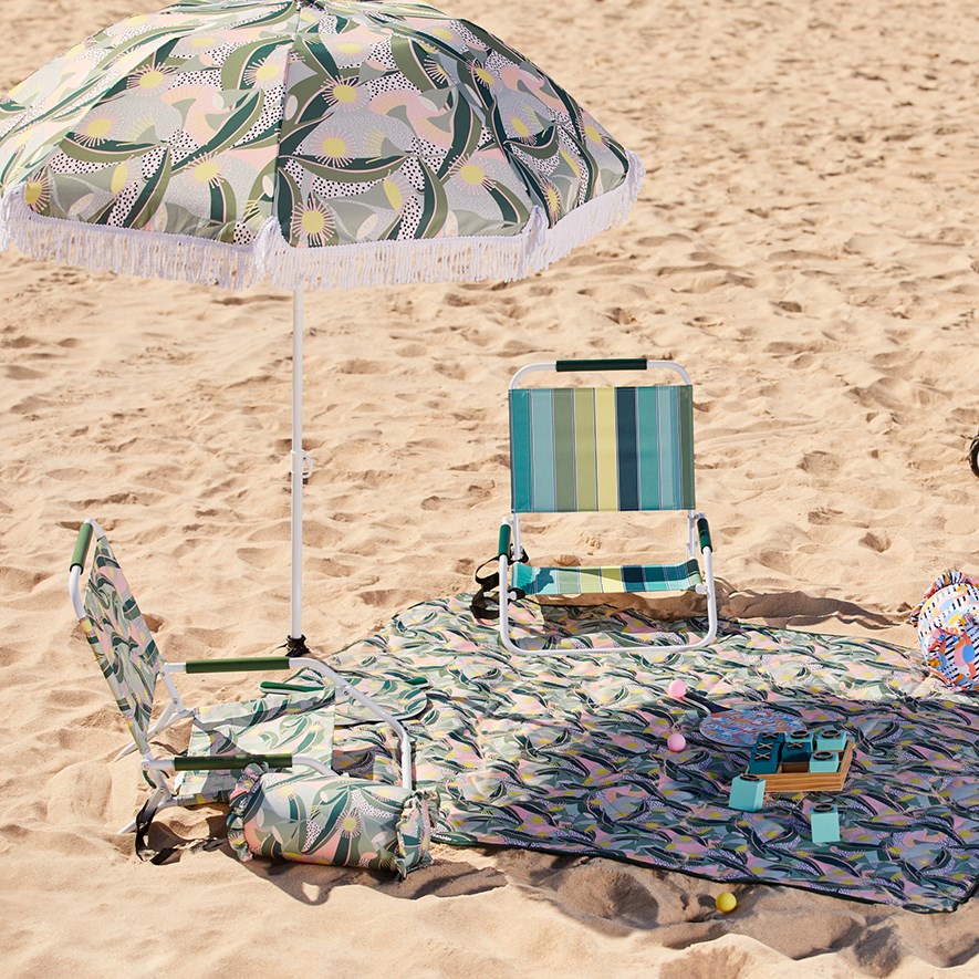 Native Floral Greens Beach Umbrella | Adairs