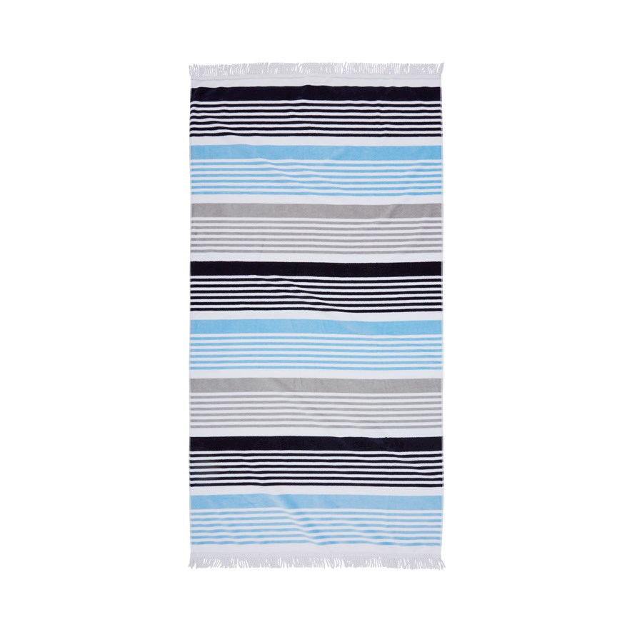 Regatta Blue Stripe Velour Beach Towel | Adairs