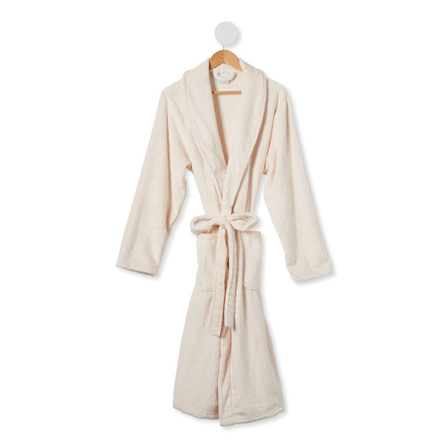 Soft Ivory Ribbed Robe | Adairs