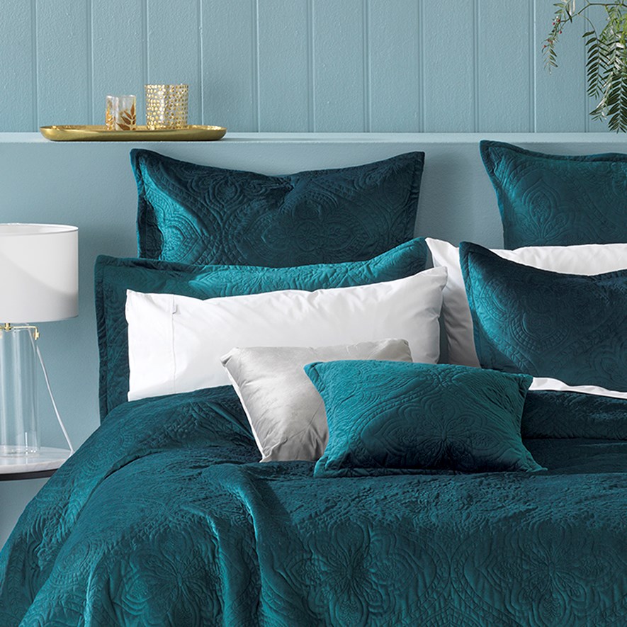 Bianca - Dynasty Teal Coverlet Set + Accessories | Adairs