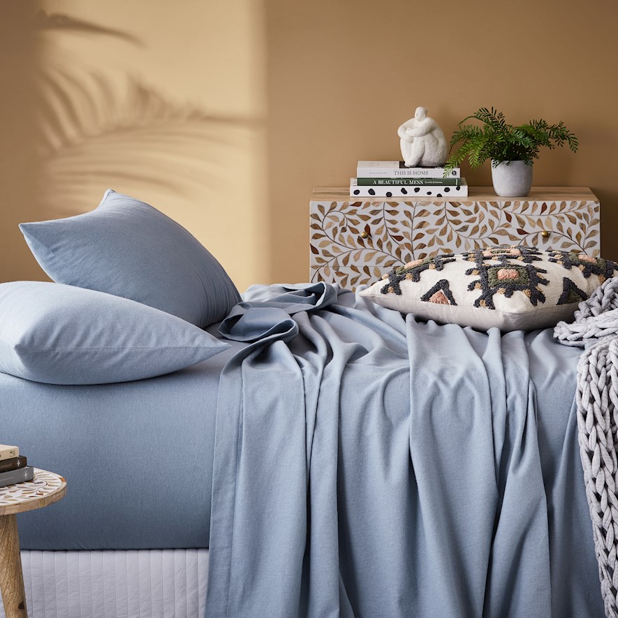 Flannelette Dusty Blue Sheet Set | Adairs