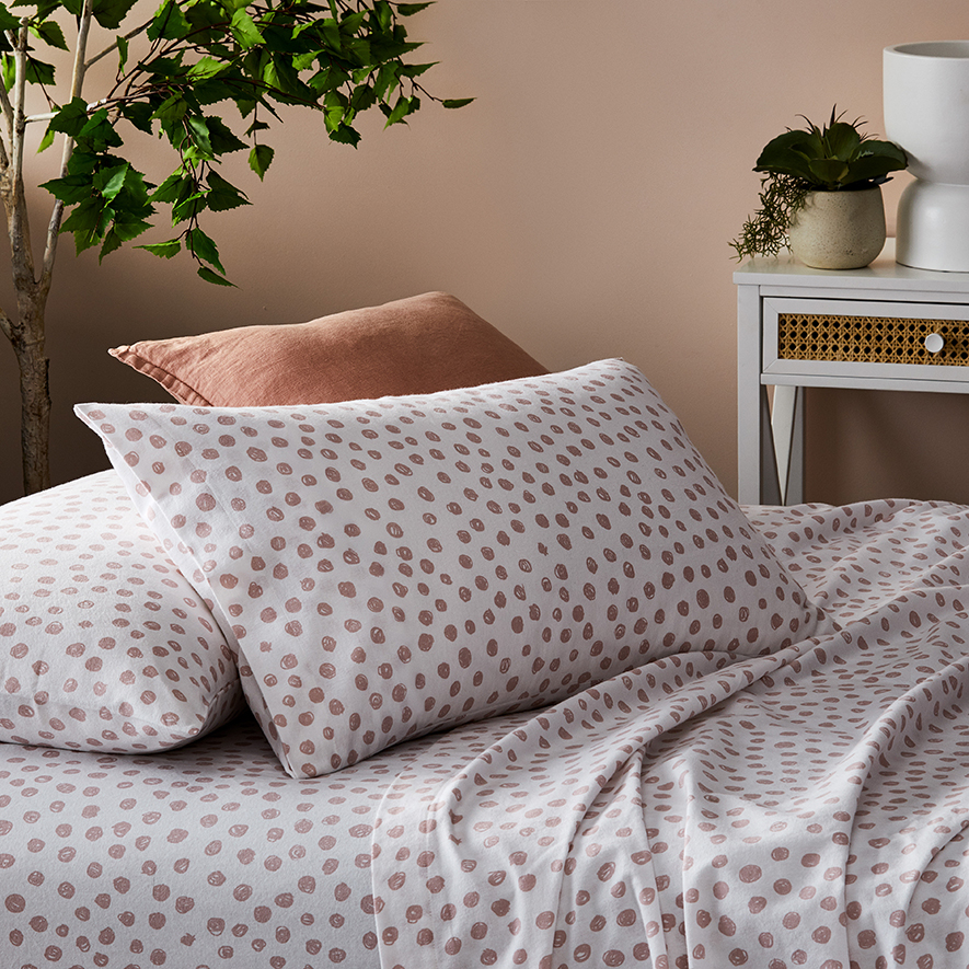 Printed Flannelette Pink Spot Sheet Set | Adairs