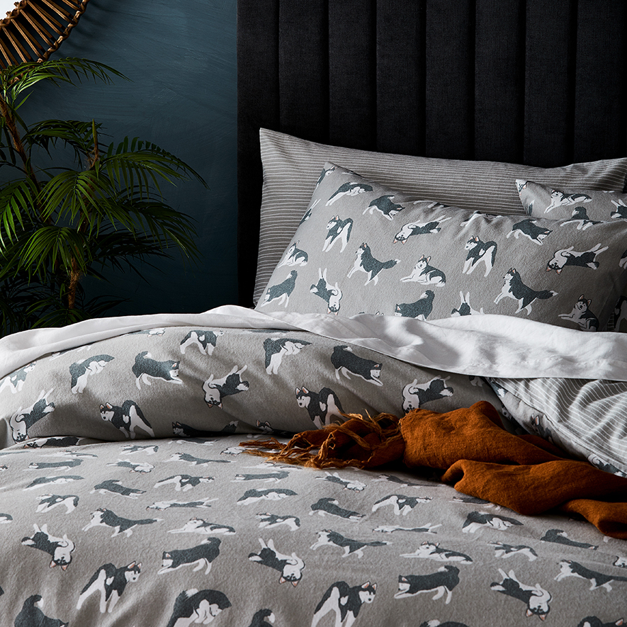 Printed Flannelette Silver Husky Quilt Cover Set | Adairs