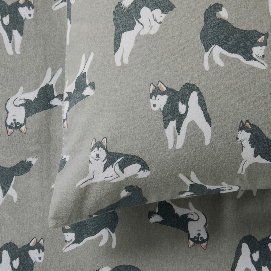 Home Republic - Printed Flannelette Silver Husky Sheet Set | Adairs
