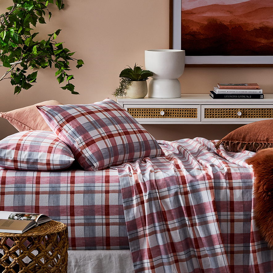 Printed Flannelette Watercolour Check Sheet Set | Adairs