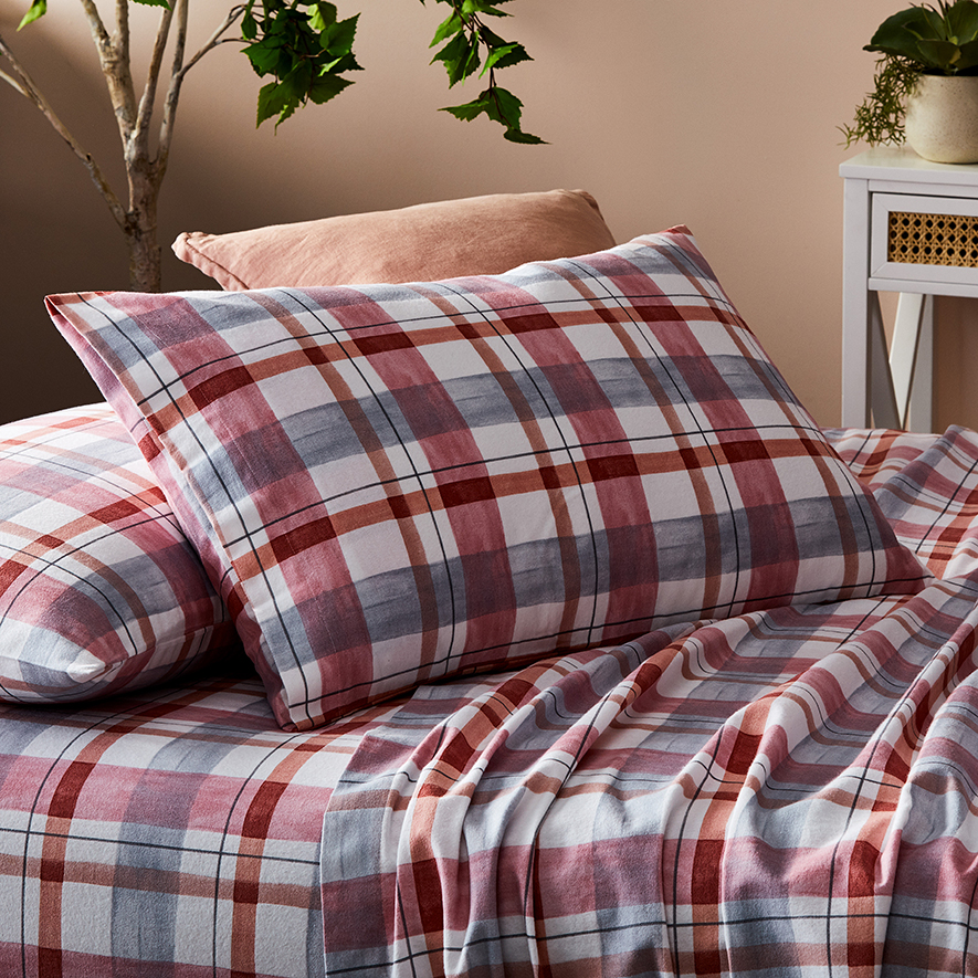 Printed Flannelette Watercolour Check Sheet Set | Adairs