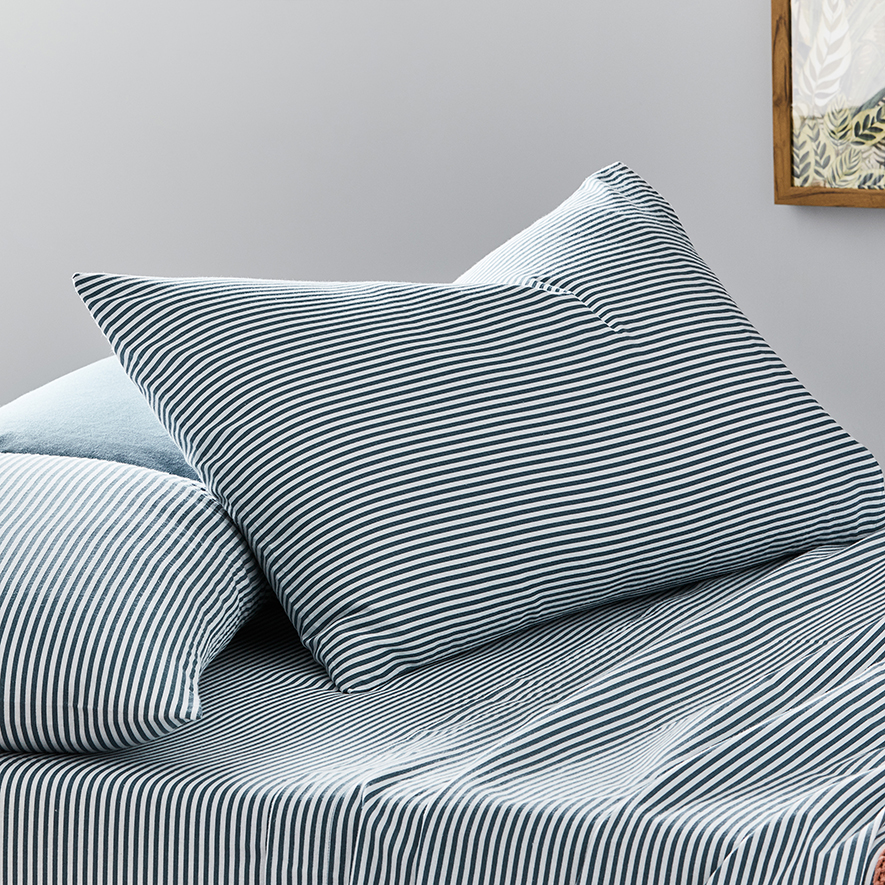 Printed Flannelette Blue Stripe Sheet Set | Adairs