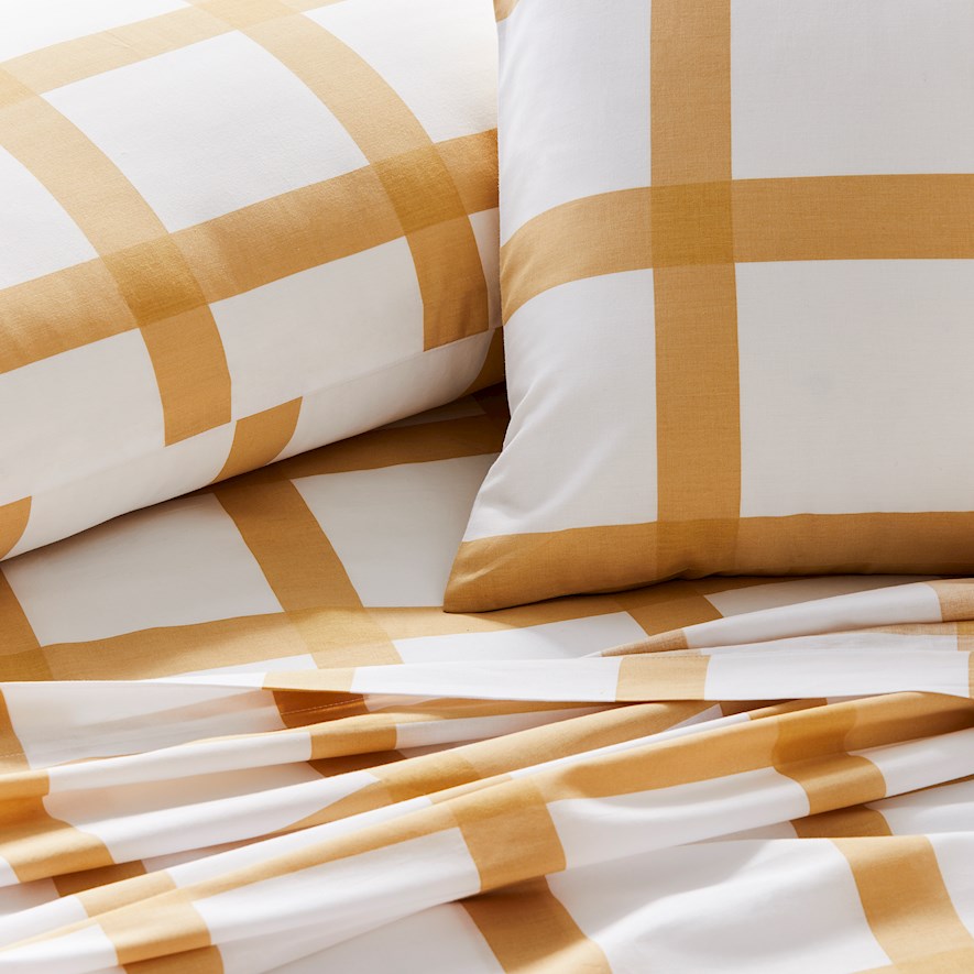Perfect Cotton Percale Mustard Check Sheet Set | Adairs