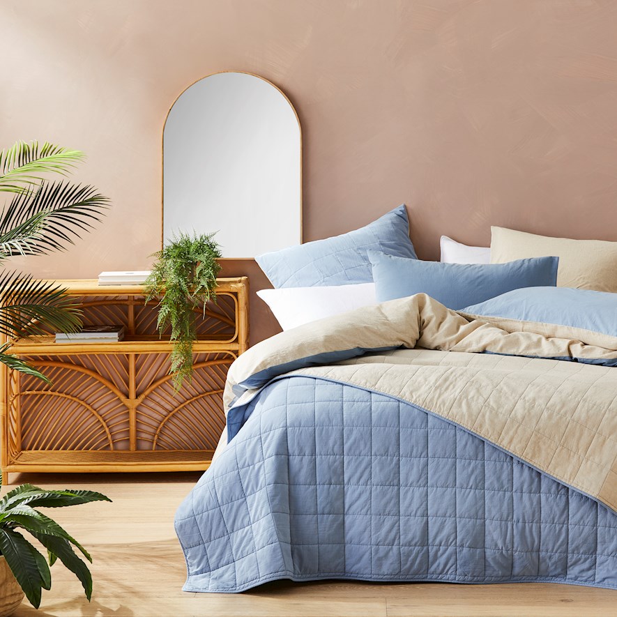 Olsen Natural & Dusty Blue Coverlet Separates | Adairs