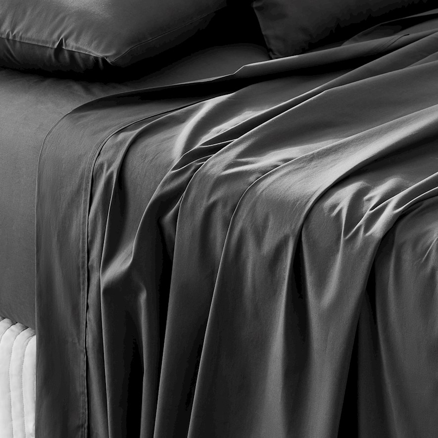 Plain Dye Perfect Cotton Percale Coal Sheet Set | Adairs