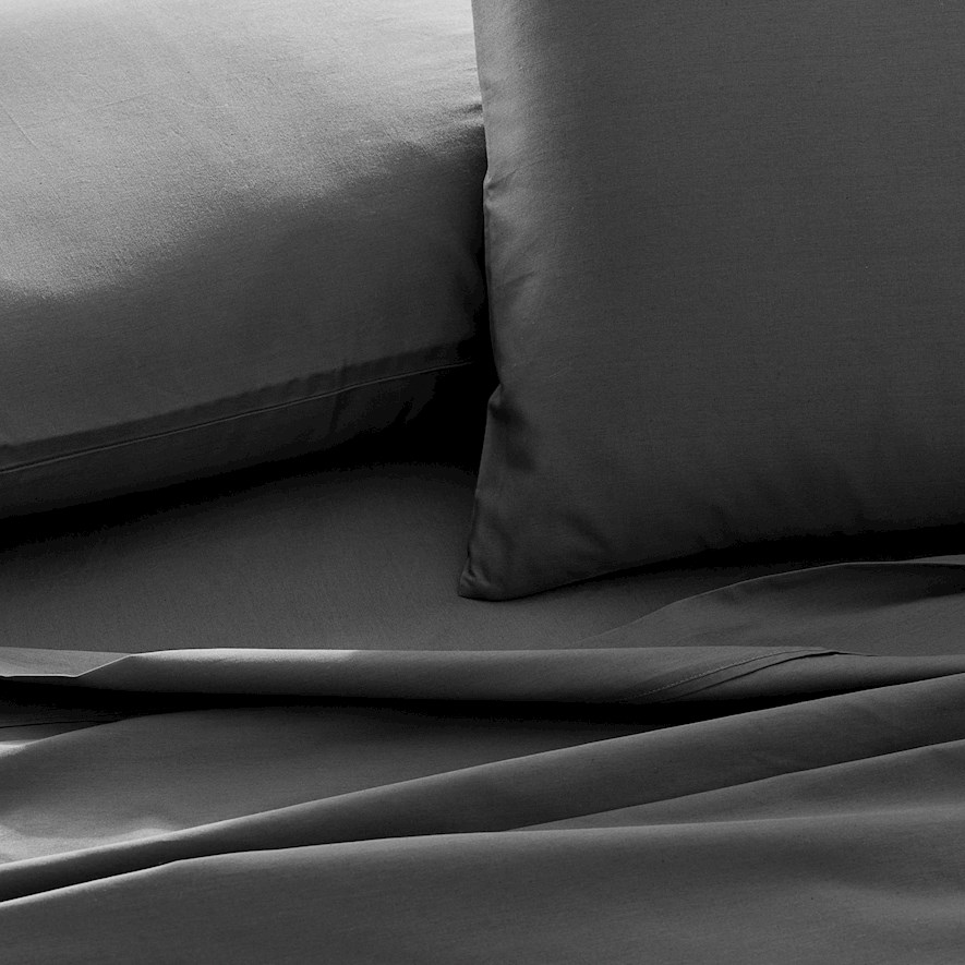 Plain Dye Perfect Cotton Percale Coal Sheet Set | Adairs